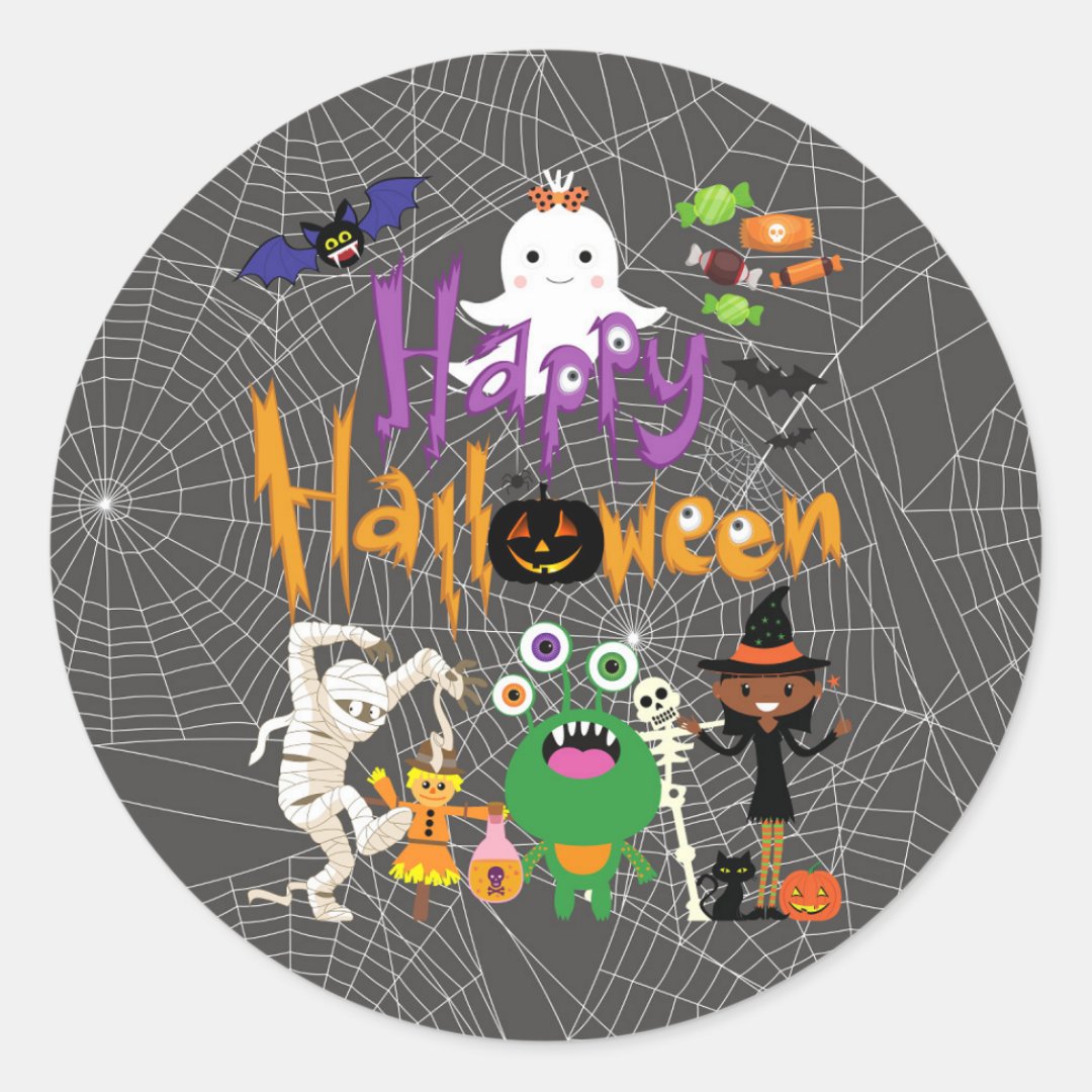 Happy Halloween Kids Cute and Spooky Classic Round Sticker | Zazzle