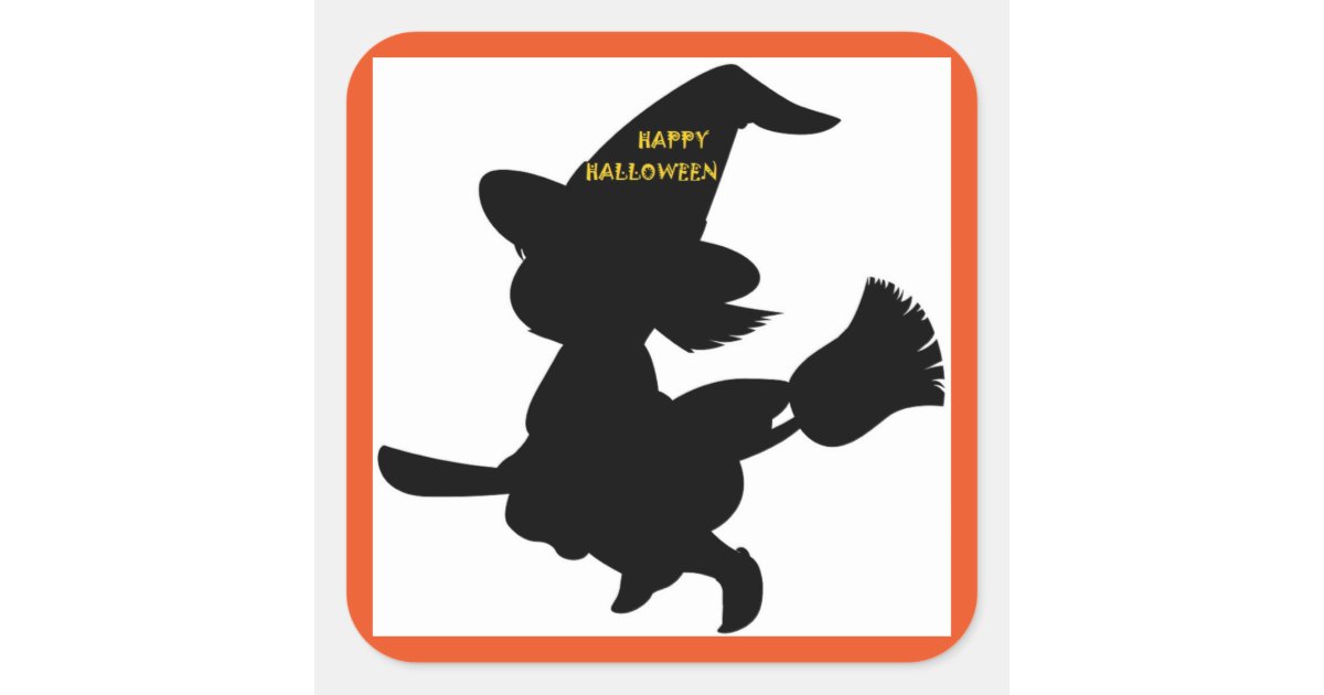 "HAPPY HALLOWEEN" LITTLE WITCH SQUARE STICKER | Zazzle
