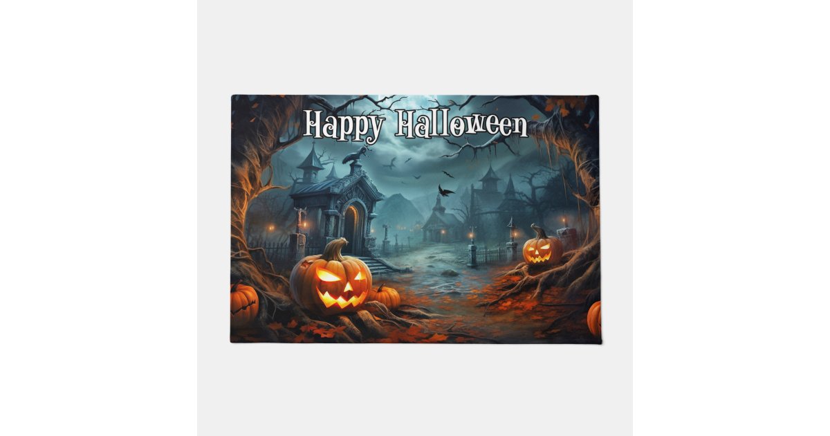 Happy Halloween Nefarious Spooky Pumpkins Doormat | Zazzle