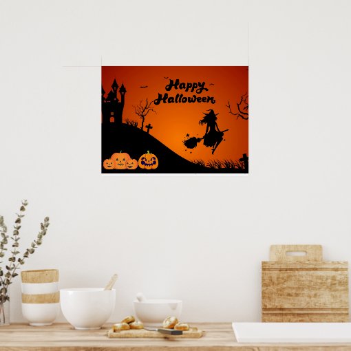 Happy Halloween Night - Spooky Witch, Pumpkins Poster | Zazzle