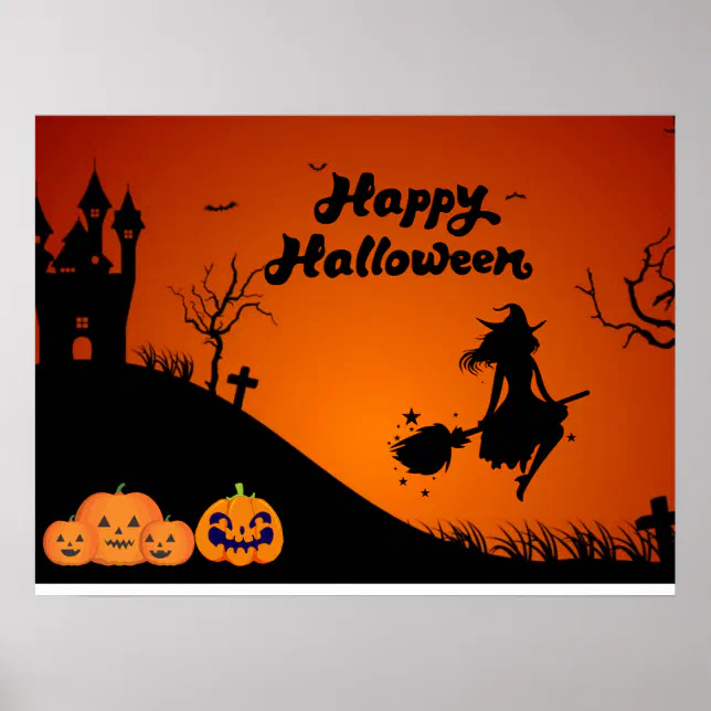 Happy Halloween Night - Spooky Witch, Pumpkins Poster | Zazzle