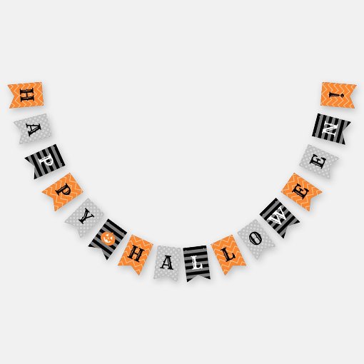 Happy Halloween Orange Black and Gray Patterned Bunting Flags | Zazzle