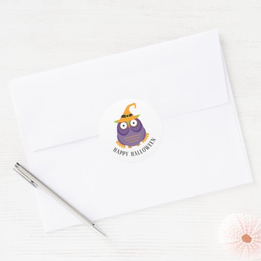 Happy Halloween. Owl. Trick or treat. Animal Classic Round Sticker | Zazzle