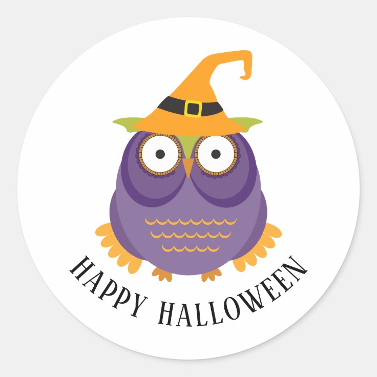 Happy Halloween. Owl. Trick or treat. Animal Classic Round Sticker | Zazzle