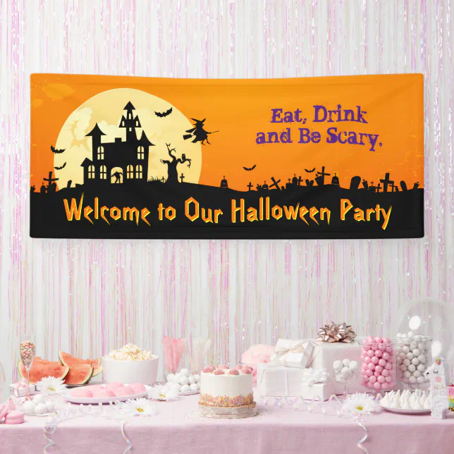Happy Halloween Party - Eat, Drink and Be Scary Banner | Zazzle