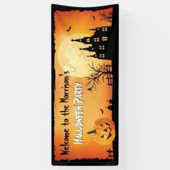 Happy Halloween Party Pumpkin Haunted House Banner | Zazzle