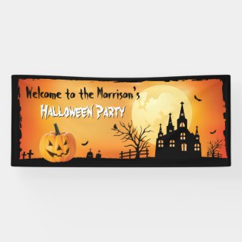 Happy Halloween Party Pumpkin Haunted House Banner | Zazzle