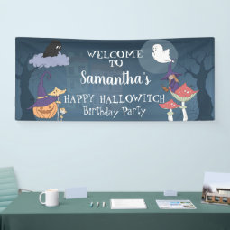 Happy Halloween Party Violet Witch Welcome Banner | Zazzle