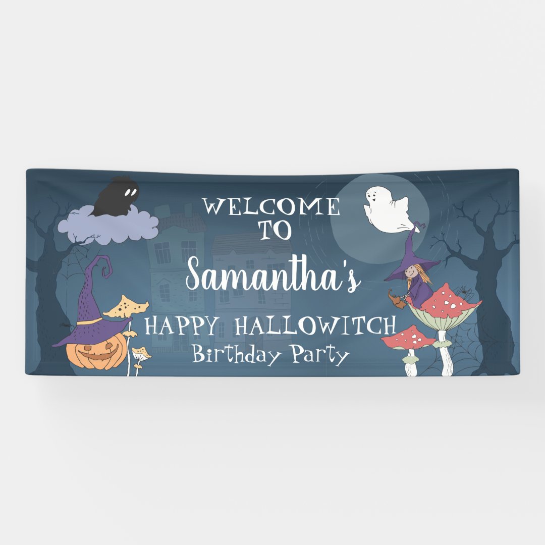 Happy Halloween Party Violet Witch Welcome Banner | Zazzle