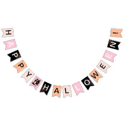 Happy Halloween Pink Orange Black Haunted House Bunting Flags | Zazzle