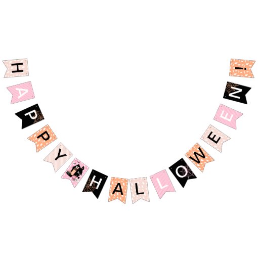 Happy Halloween Pink Orange Black Haunted House Bunting Flags | Zazzle