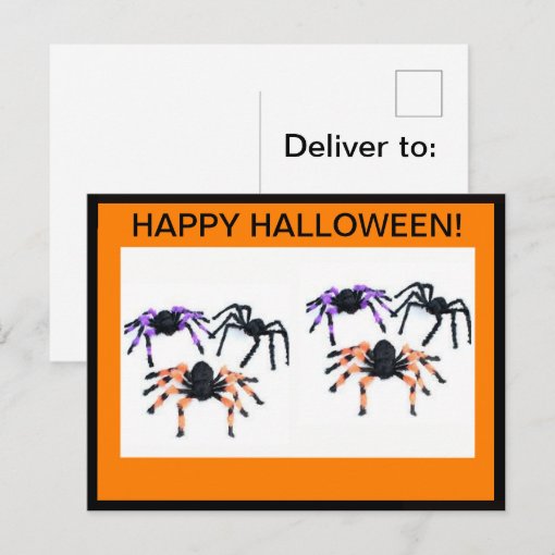 HAPPY HALLOWEEN POSTCARD WITH SCARY SPIDERS | Zazzle