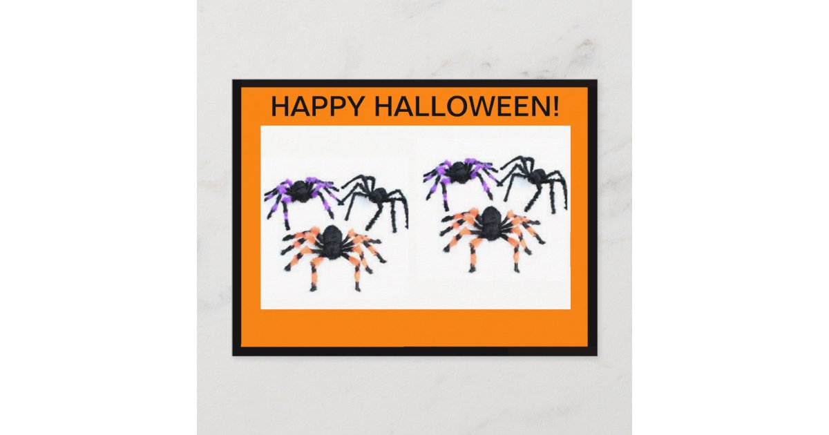 HAPPY HALLOWEEN POSTCARD WITH SCARY SPIDERS | Zazzle