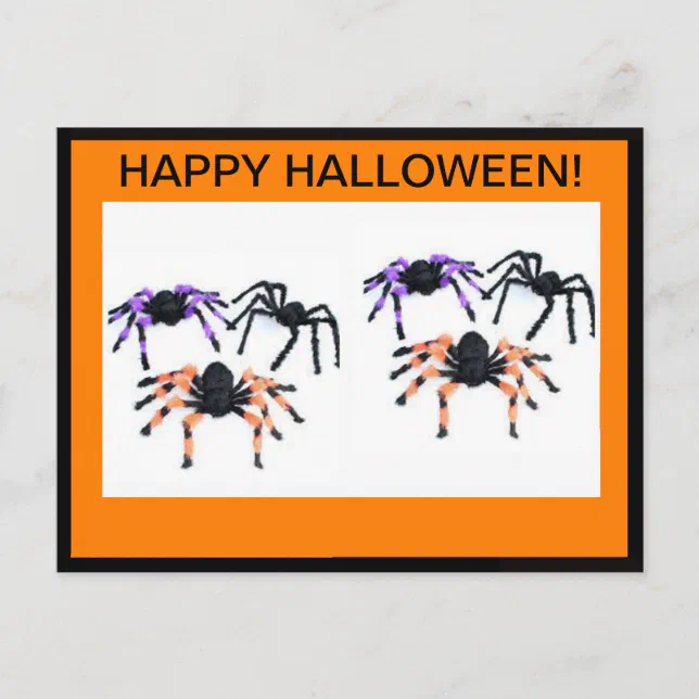 HAPPY HALLOWEEN POSTCARD WITH SCARY SPIDERS | Zazzle