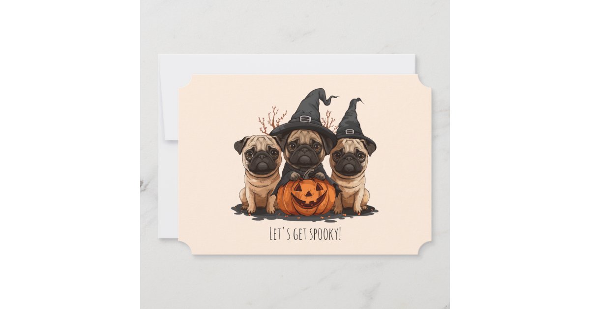Happy Halloween Pugs Jack O Lanterns Invitation | Zazzle