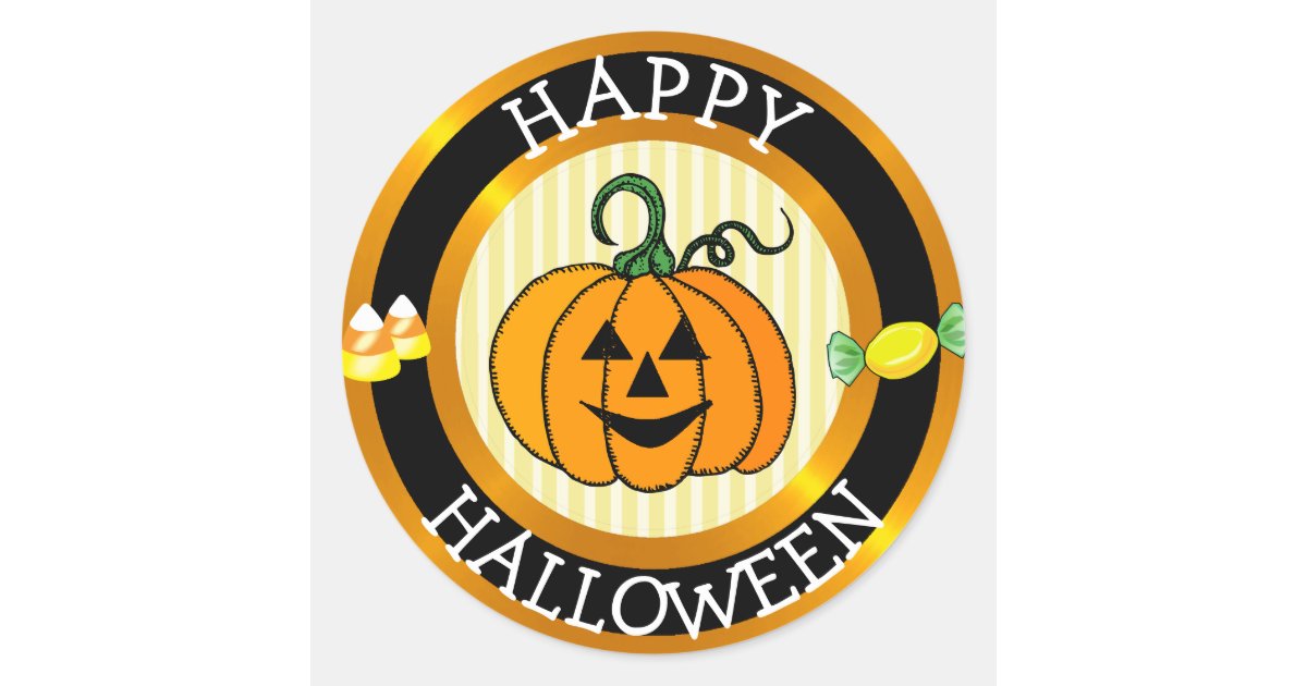 Happy Halloween Pumpkin & Candy Sticker | Zazzle