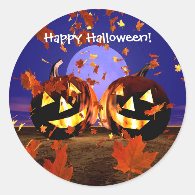Happy Halloween Pumpkins Playing Classic Round Sticker | Zazzle