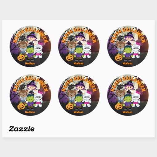Happy Halloween Round Labels for Kids Personalized | Zazzle