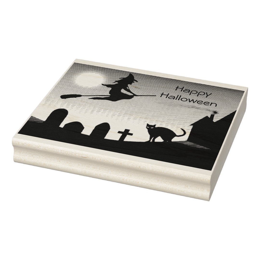 Happy Halloween Scene- Rubber Stamp | Zazzle