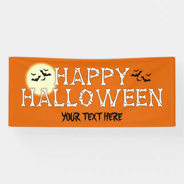 Happy Halloween Skeleton Witch Orange Banner | Zazzle