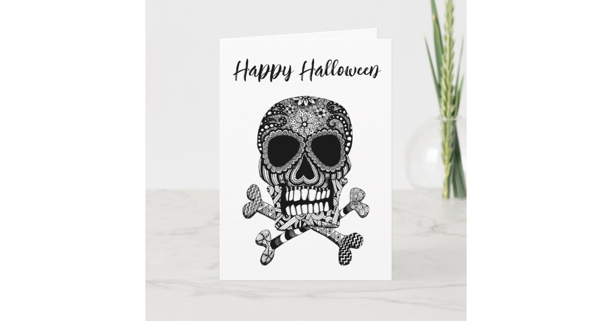 Happy Halloween Skull and Crossbones Greeting Card | Zazzle
