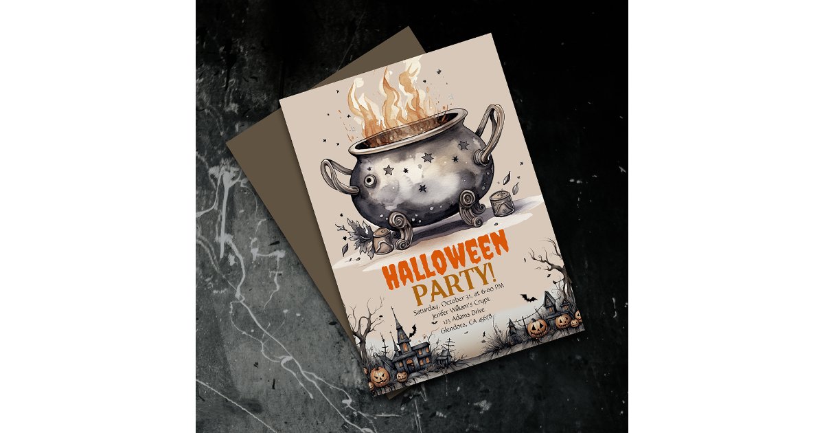 Happy Halloween Spooky Cauldron Party Invitation | Zazzle