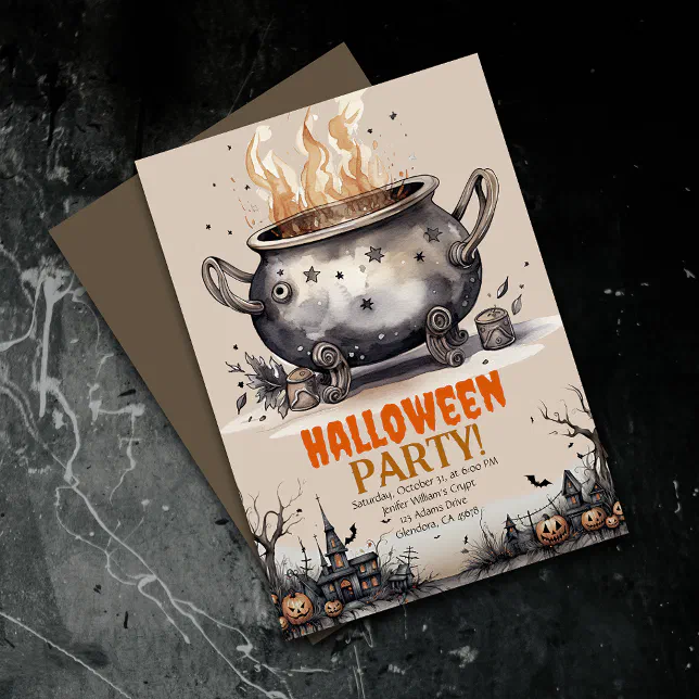 Happy Halloween Spooky Cauldron Party Invitation | Zazzle