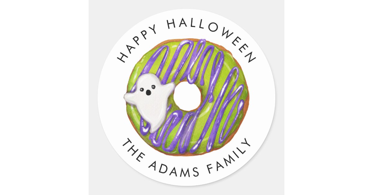 Happy Halloween Spooky Ghost Donut Classic Round Sticker | Zazzle