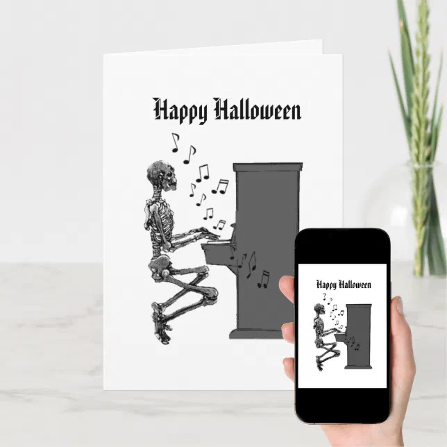 Happy Halloween Vintage Musical Skeleton Piano Card | Zazzle