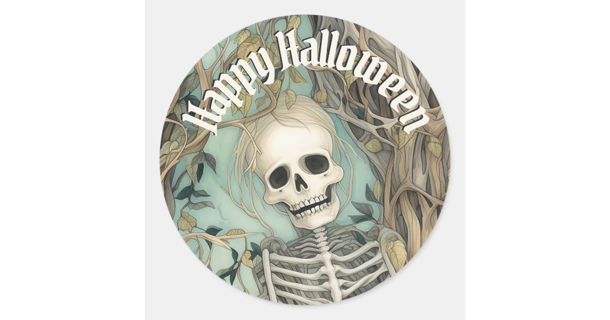 Happy Halloween Vintage Skull Classic Round Sticker | Zazzle