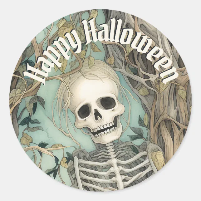 Happy Halloween Vintage Skull Classic Round Sticker | Zazzle