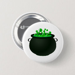 Happy Halloween Witch Bubble Cauldron Green Magic Button | Zazzle