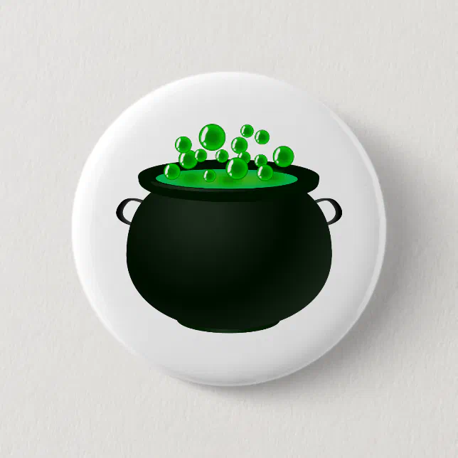 Happy Halloween Witch Bubble Cauldron Green Magic Button | Zazzle