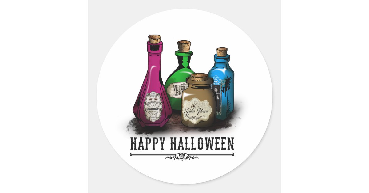 Happy Halloween! Witch Potion Bottles Classic Round Sticker | Zazzle