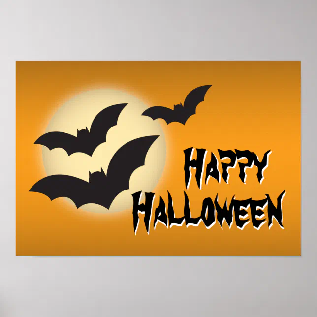 Happy Halloween with Bats and Moon Poster | Zazzle