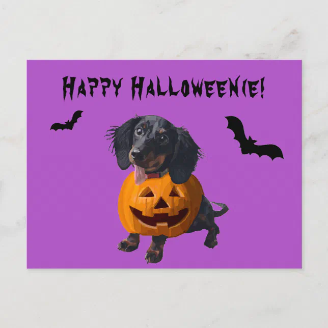Happy Halloweenie Dachshund Wiener Dog Funny Postcard | Zazzle