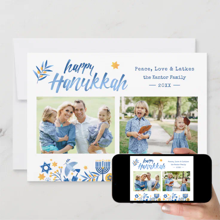 Happy Hanukkah 2 Photo Jewish Festive Holiday Card | Zazzle