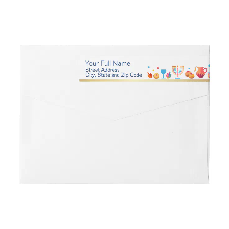 Happy Hanukkah Gold Traditional Menorah Symbols Wrap Around Label | Zazzle