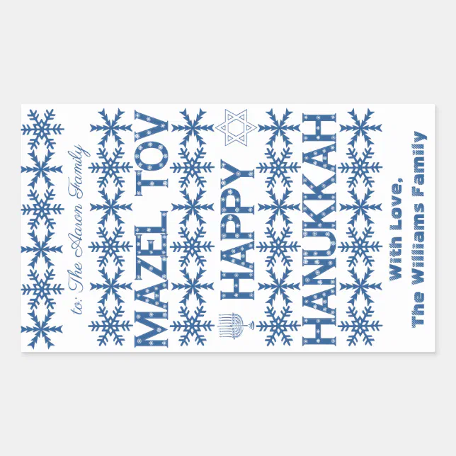 Happy Hanukkah Mazel Tov Star of David Menorah Rectangular Sticker | Zazzle