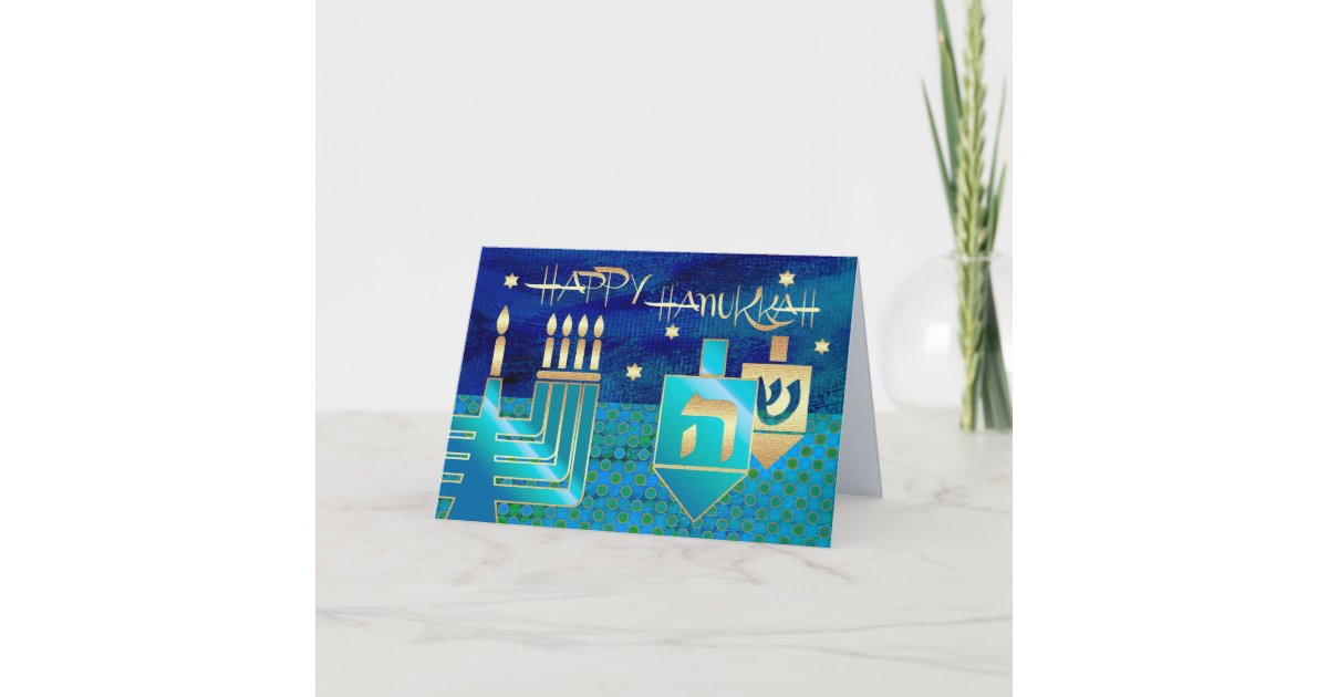 Happy Hanukkah. Menorah & Dreidels Holiday Card | Zazzle