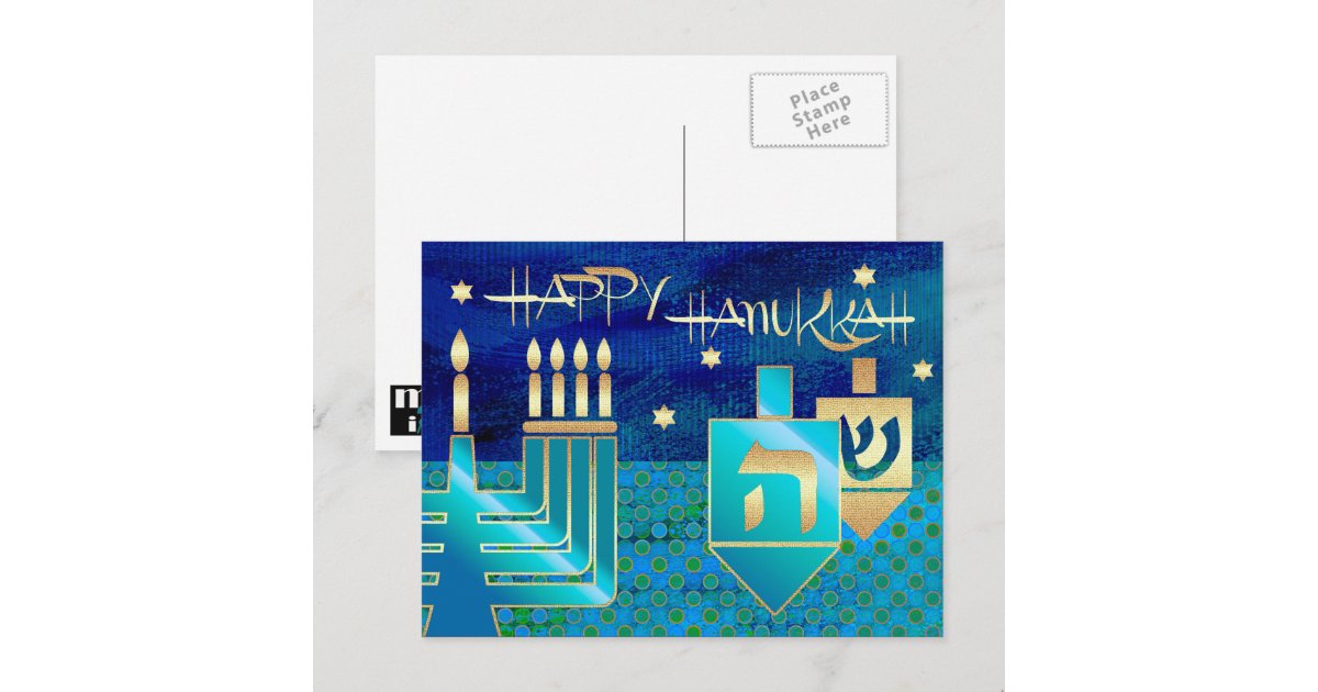 Happy Hanukkah. Menorah & Dreidels Holiday Postcard | Zazzle