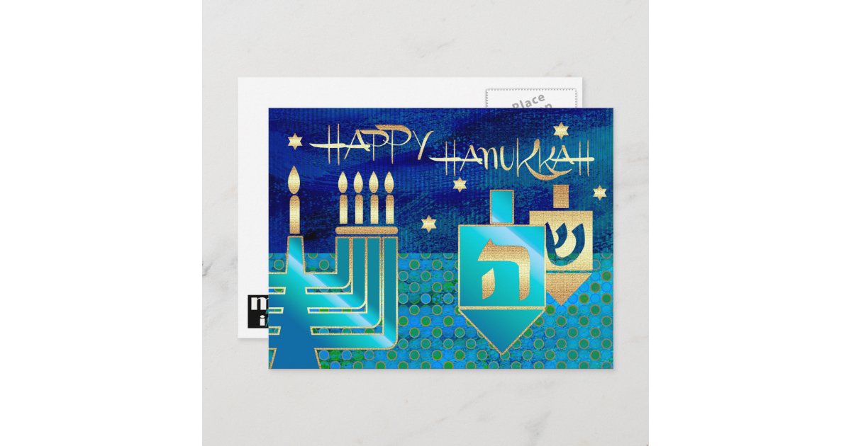 Happy Hanukkah. Menorah & Dreidels Holiday Postcard | Zazzle