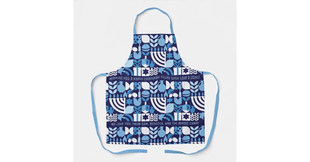 Happy Hanukkah Personalized Modern Menorah & Stars Apron | Zazzle