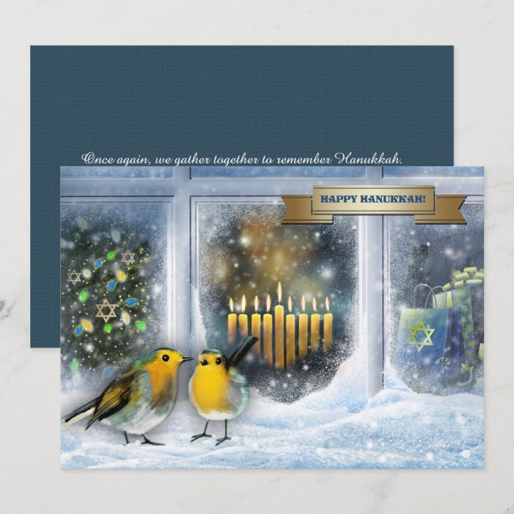 Happy Hanukkah. Snow Window Scene with Menorah Holiday Card | Zazzle