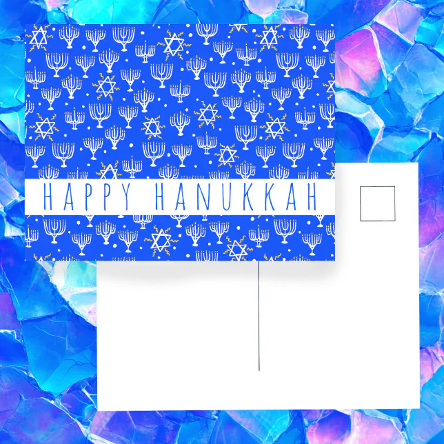 Happy Hanukkah Star of David Menorah Blue CUSTOM Postcard | Zazzle
