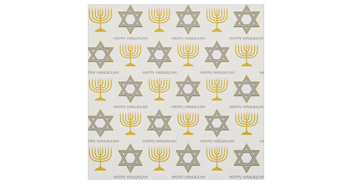 HAPPY HANUKKAH | Star of David | Menorah Fabric | Zazzle