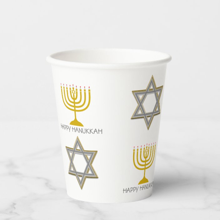 HAPPY HANUKKAH Star of David Menorah Paper Cups | Zazzle.com