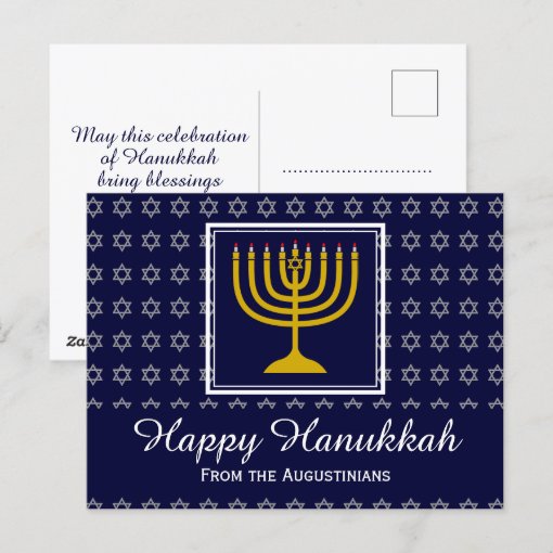 HAPPY HANUKKAH Star of David Menorah Personalized Holiday Postcard | Zazzle
