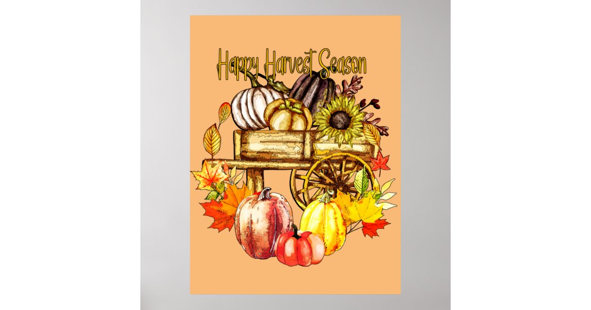 Happy Harvest Season - Autumn Pumpkins Poster | Zazzle