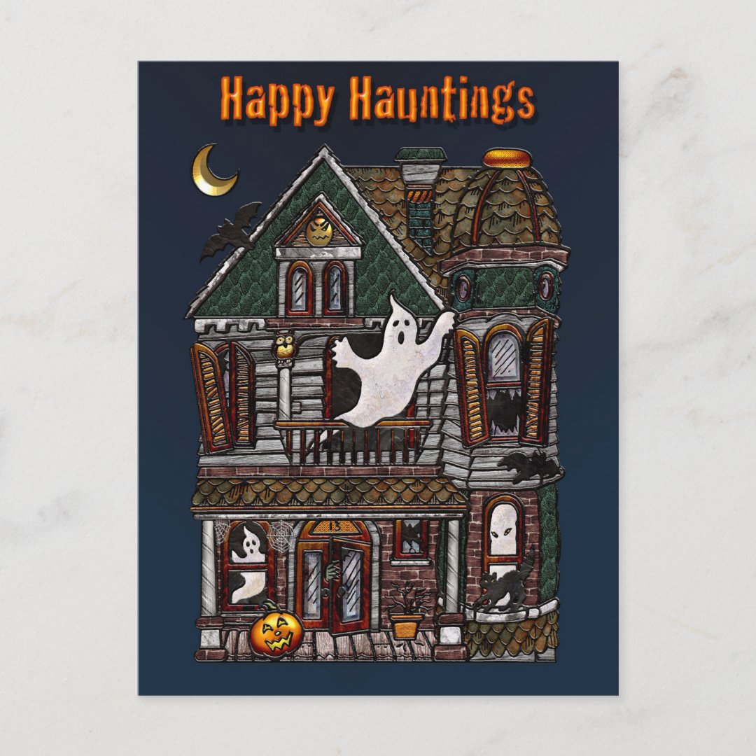 Happy Hauntings Haunted House Post Card | Zazzle